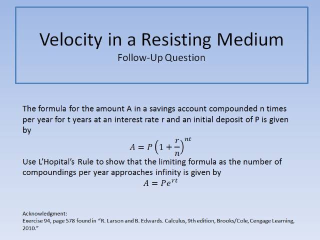 Velocity in a Resisting Medium | Microtutorials in Mathematics